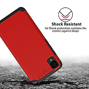 TJS for Alcatel TCL 30 Z T602DL Case, TCL 30 LE Case, with Tempered Glass Screen Protector, Dual Layer Hybrid Shockproof Drop Protection Impact Phone Case Cover for TCL 30Z / TCL 30LE (Red)