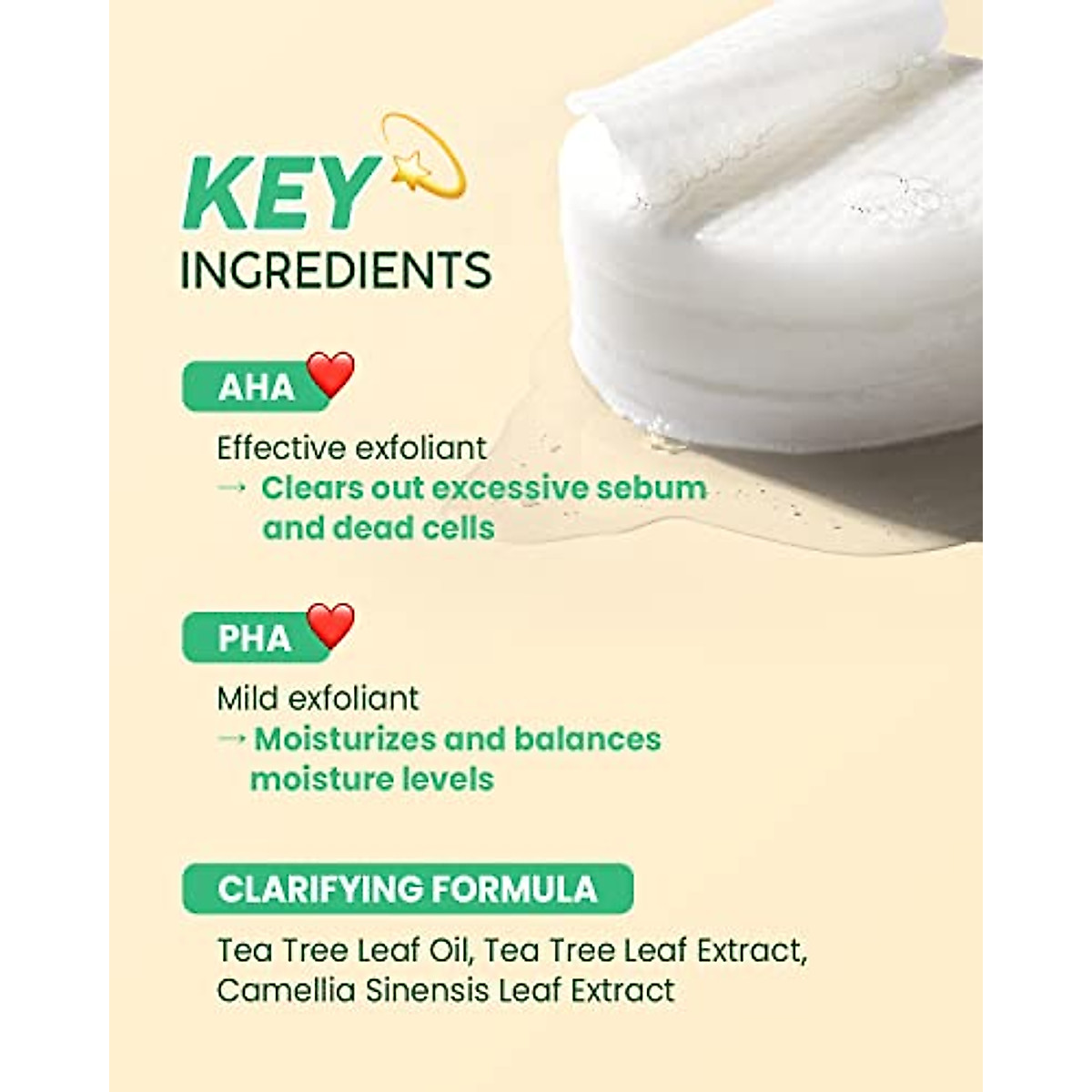 Glam Up AHA+PHA Exfoliating Facial Toner Pads for Sensitive Skin | Sheer Calming Vegan Korean Skincare Toner Pads for Acne Prone Skin and Pore Cleansing (65 Pads)