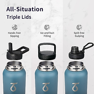 Trebo Water Bottle 40oz with Paracord Handle,Vacuum Double Wall Stainless Steel Insulated Water Jug with Straw Spout Handle Lids, Large Sports Flask Keep Cold & Hot, Ombre: Indigo/Black