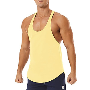 ROWILUX Men's Workout Quick Dry Soft Gym Bodybuilding Stringer Tank Tops (M, Yellow)