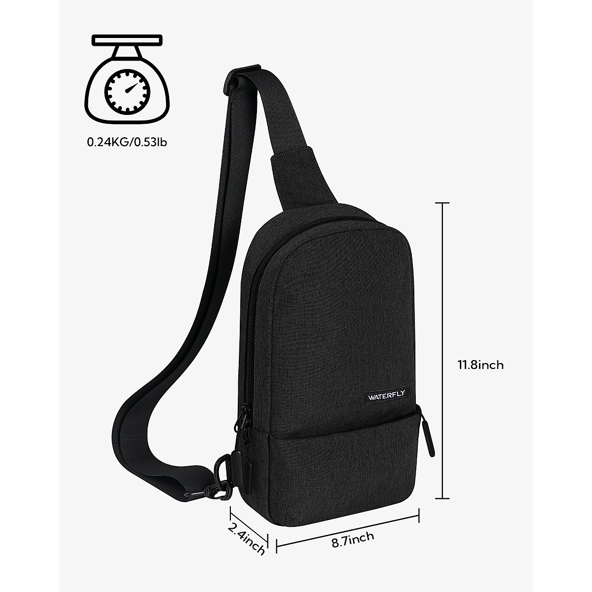 WATERFLY Slim Crossbody Sling Bag: Multipurpose Travel Cross Body Chest Shoulder Bag Sling Backpack for Walking Hiking for Men Women