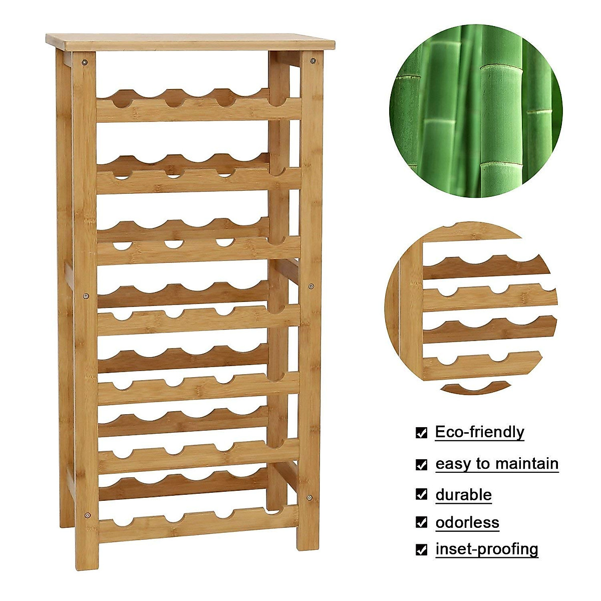 Kinsuite 7-Tiers Wine Rack - Wine Storage Rack for Storing 28 Bottles Free Standing Floor Bamboo Wine Storage Holder Display Shelves