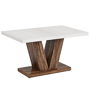 Tribesigns 47-Inch Dining Table for 4, White Kitchen Dinner Table with Heavy Duty Pedestal, Farmhouse Wooden Eating Table for Home, Dining Room, Small Space