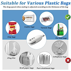 Mini Bag Sealer, 2 in 1 Chip Bag Sealer with Cutter, Rechargeable Bag Sealer Heat Seal, Portable Resealer Machine for Plastic Bags Food Storage Snacks Freshness (White,1pack)