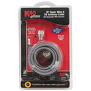 K40 K4018FME 18ft Super Mini-8 CB Antenna Cable with Removable FME Connector, Black