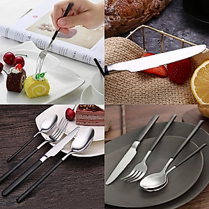 Thomaso 24-piece Black Handle and Silver Silverware Set,1810 Stainless Steel Flatware Service for 6, Cutlery Set with Black Streamlined Handle,Silver Spoons and Forks Set, Dishwasher Safe