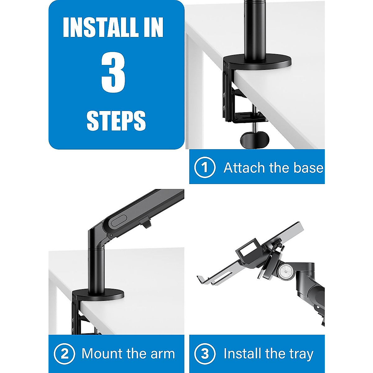 MPK Laptop arm Mount for Desk, Single Gas Spring Laptop Arm Desk Stand/Holder,Extra Laptop Tray Fits 12-17" Laptops/Notebook
