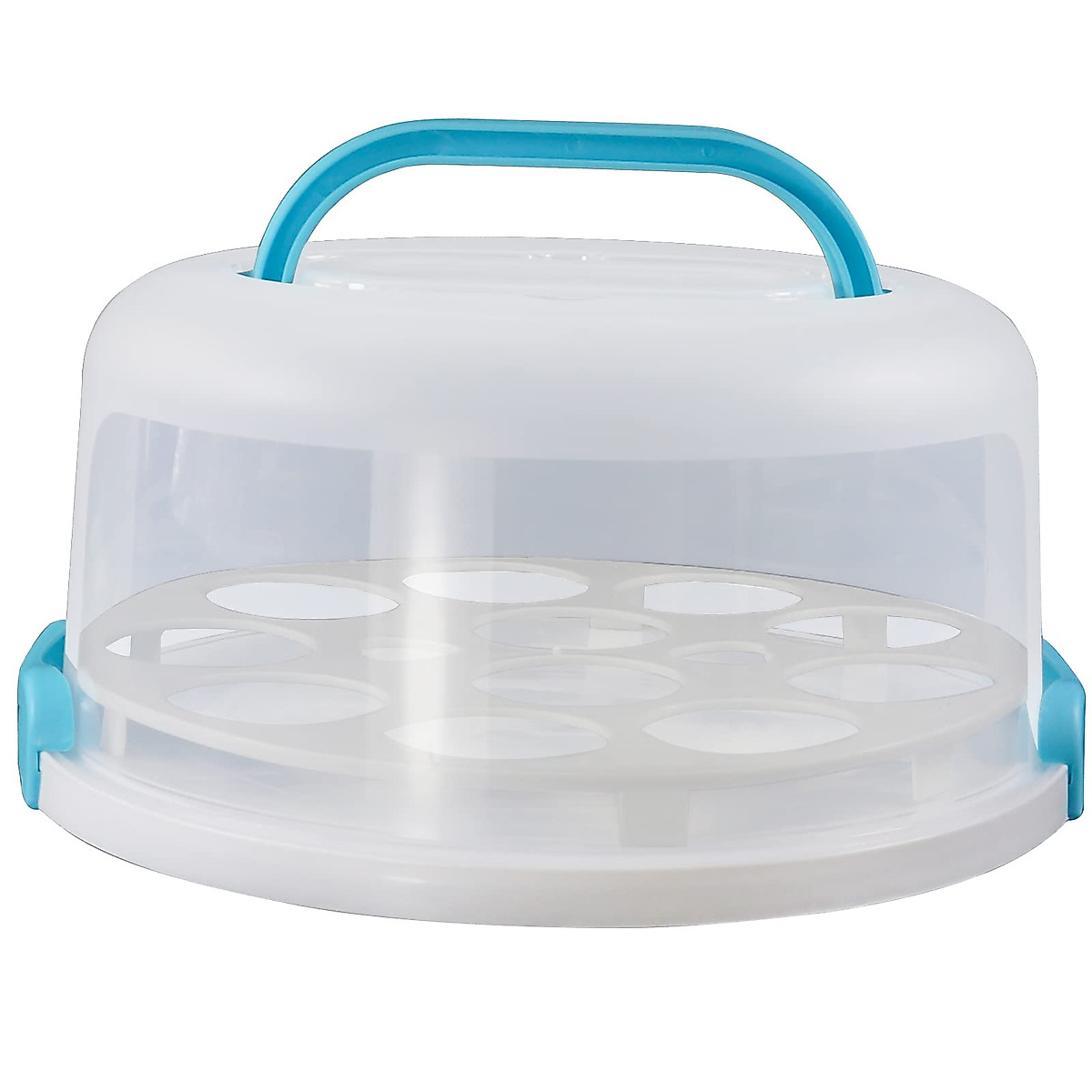 DIIRPPR Large 10 Inch Cake Carrier Keeper Stand with Handles and Lids Container for Transport Cake Holder Tray with Cover Round Cupcake Storage Kitchen Cooking Box (Light blue)