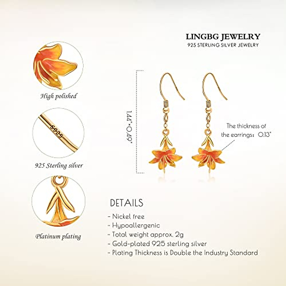 Lilies Dangle Earrings 925 Sterling Silver Flower Dangling Earrings Bithday Flower of May Earrings Minimalist Earrings Mother's Day Jewelry Gifts