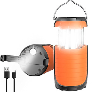Solar Camping Lantern,Rechargeable Battery Powered Camping Lantern, 2 Lighting Modes, 5000mAh Long Battery Life, USB Charging Port, Waterproof Camping Lamp for Emergency/ Hiking/ Fishing