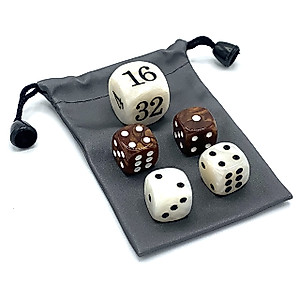 Luck Lab Backgammon Pearl Dice Set - 22 mm Doubling Cube Plus Four 16 mm Dice with Storage Bag, Brown/White Marbelized