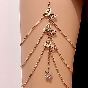 Sexy Body Chain Wavy Snake Leg Chain Jewelry for Women Butterfly Pendant Layered Leg Chain Necklace (Snake Leg Chain-Gold)