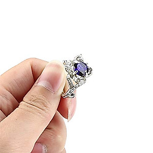 MILIMIEYIK Handmade Jewelry, Oval Cut Amethyst Topaz Silver Ladie's Ring Vintage White Diamond Engagement Wedding Band