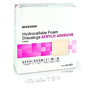 McKesson Hydrocellular Foam Dressings, Sterile, Acrylic Adhesive with Border, 4 in x 4 in, 10 Count, 1 Pack