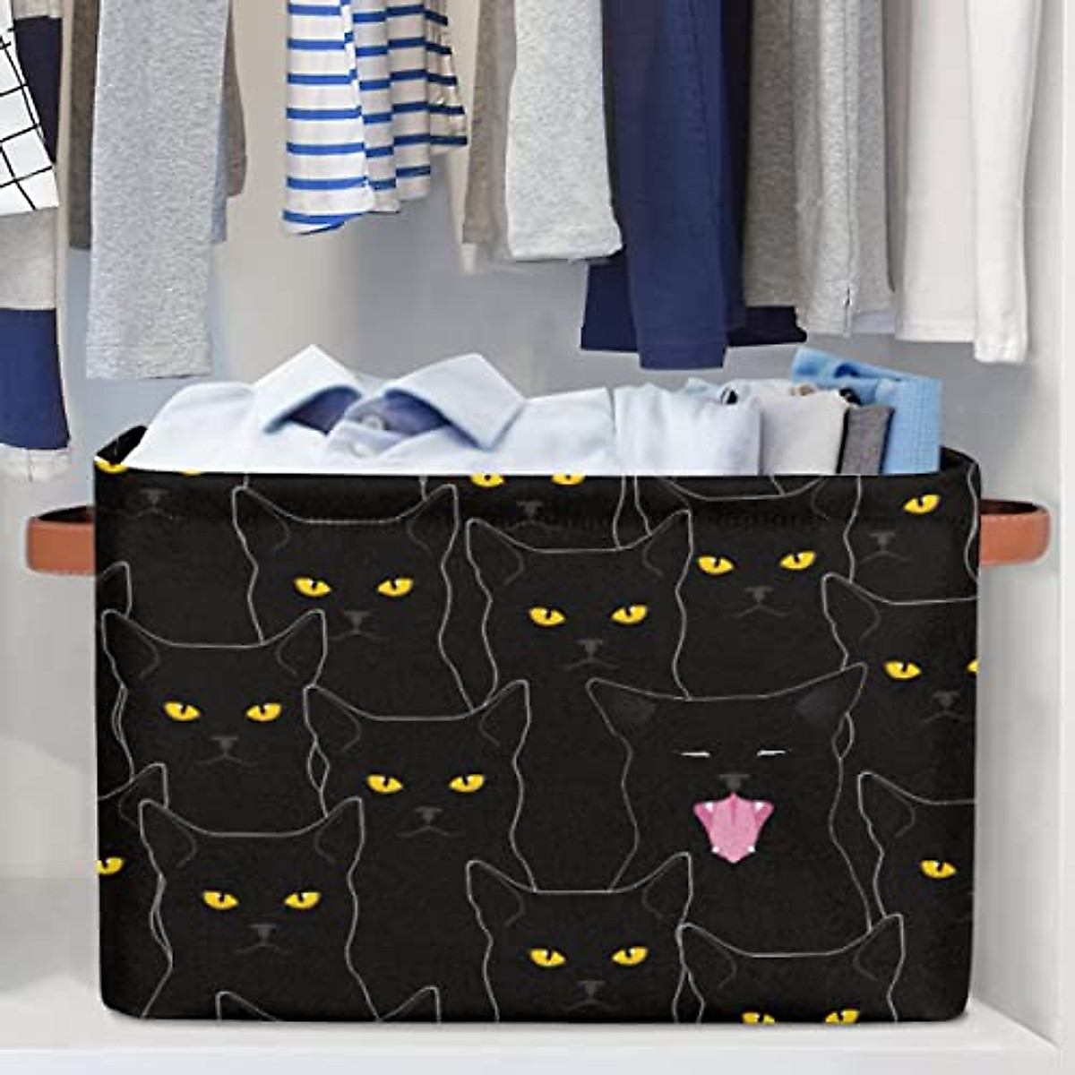 Cute Black Cat Storage Bins Baskets Fabric Laundry Baskets, Cat Animal Storage Cube Boxes Organizer Bag Bin for Toy Organizing Book Storage Shelves Nursery Closet