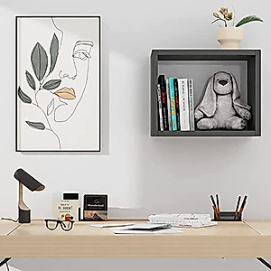 SKATHEAL Cube Floating Shelves for Wall Storage, Open Square Bookcase Wall Mounted, Bedroom Wall Shelf Organizer , DIY Splicing Unit (Dark Gray)