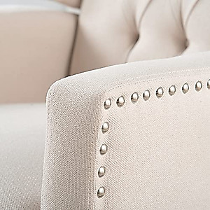 Push Back Single Recliner Chair,27" W Dual Function Foot System,Manual Wing Chair for Office, Den, Living Room, Bedroom, and Guest Room (Fabric, Beige)