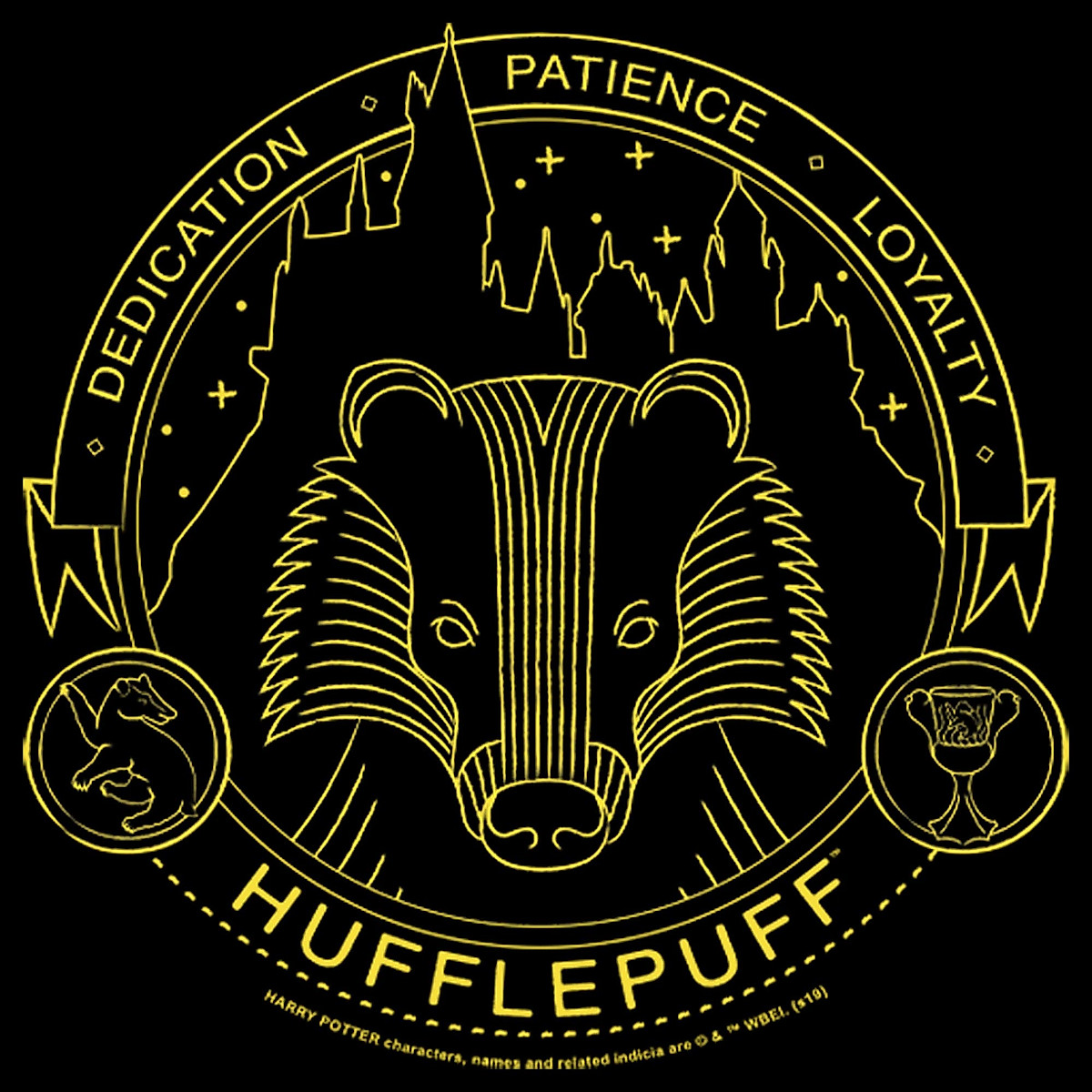 Harry Potter Men's Hufflepuff Line Art Symbol, Black, XX-Large