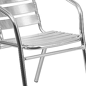 EMMA + OLIVER Heavy Duty Aluminum Indoor-Outdoor Stack Chair w/Triple Slat Back