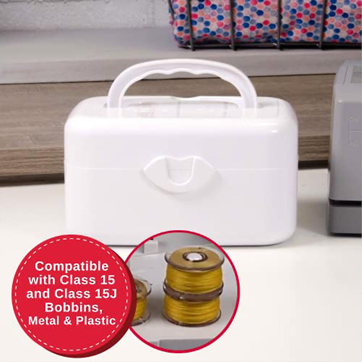 SINGER | Bobbin Winder For Sewing Machines - For Class 15 and 15J Bobbins - Simple & Portable - Battery Powered With Included Power Adapter , White