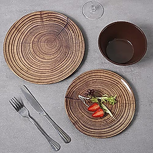 ZLruyao Melamine Dinnerware Set -12 Pcs Unbreakable Wood Dishes Set for 4, Indoor Outdoor Use, Lightweight, Dishwasher Safe, Brown (wood grain)