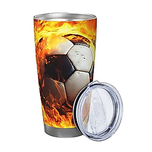 AYCZN Fire Soccer 20 OZ Tumbler Stainless Steel Travel Coffee Mug, Ball Sports Insulated Water Bottle with Lid and Straws Leakproof Thermal Cup