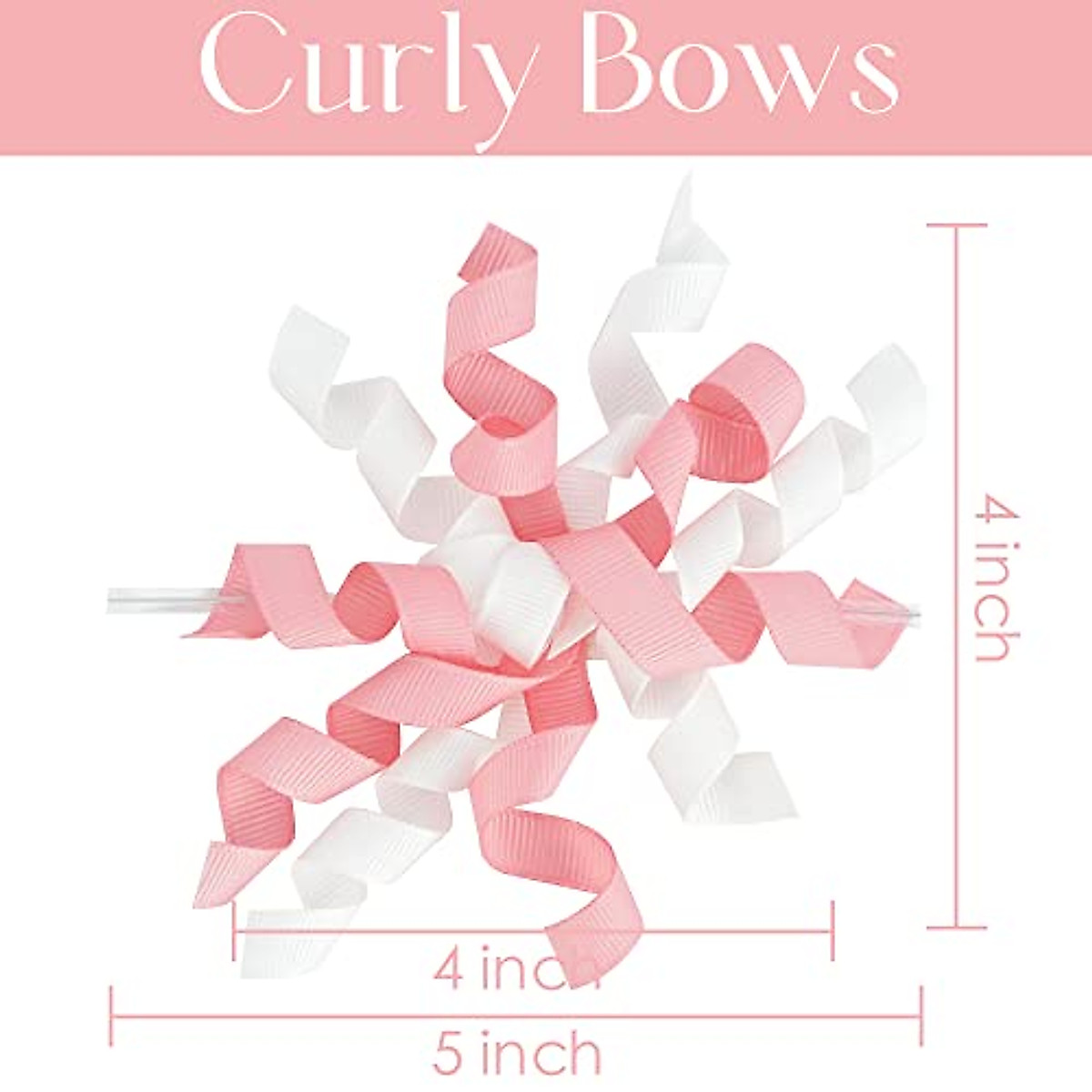 AIMUDI Pink and White Curly Gift Bows 4" Self Adhesive Curly Bows for Gift Wrapping Twist Tie Curly Bows for Baby Shower Party Decorations It is a Girl Gender Reveal Goodie Treat Bags - 6 Counts