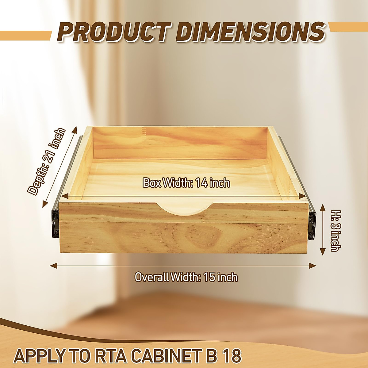 Huwena Pull Out Drawers for Kitchen Cabinets Assembled Roll Out Cabinet Organizer Corner Sliding Drawers for Inside Cabinets, 14''w x 21''d, Requires at Least 14.6'' Cabinet Opening