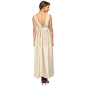 Jill Jill Stuart Women's Sleeveless Deep V Lurex Satin Dress, Gold, 10