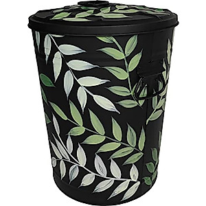 LANDCHY Black Forest Style Hand Painted Metal Trash Can Plant Patterned Storage Organization Container Canister Decorative Big Can Bin for Kitchen Living Room Home Patio Yard Home Decor