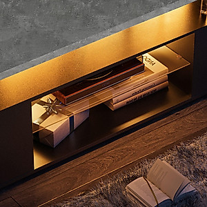 Cubehom Grey TV Stand 65 inch,LED TV Stand,Glass Entertainment Center TV Stand, TV Console Tables for Living Room,Bedroom,Home Office