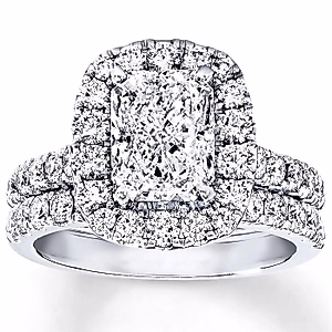 9Bridal Set 3-1/3 CT Radiant Cut Moissanite Engagement Rings for Women Platinum Plated Silver Size 9