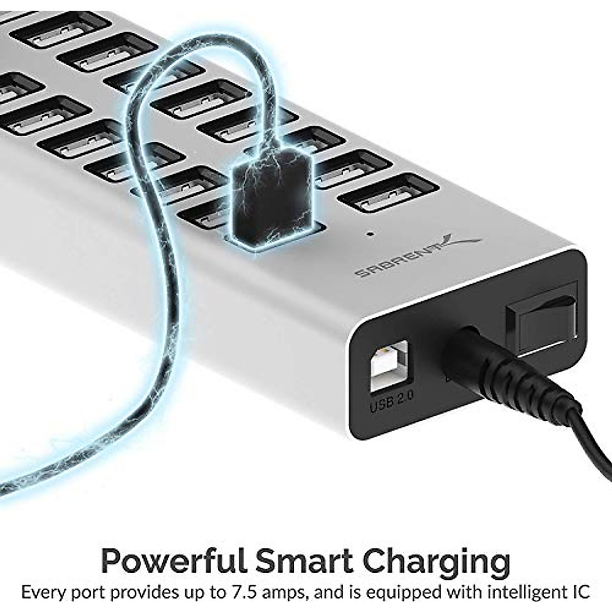 SABRENT 90W 20 Port USB 2.0 Fast Charger, 12V Power Supply Included (AX-P20C)