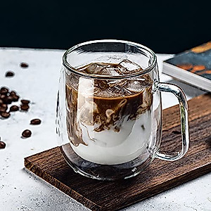 Hovico Insulated Coffee Mugs, Glass Coffee Mugs Set of 4, Clear Coffee Mug 12 Oz, Double Wall Glass Coffee Cups for Latte, Cappuccino, Americano, Tea and Beverage