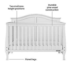 Child Craft Camden 4-in-1 Convertible Crib, Baby Crib Converts to Day Bed, Toddler Bed and Full Size Bed, 3 Adjustable Mattress Positions, Non-Toxic, Baby Safe Finish (Matte White)