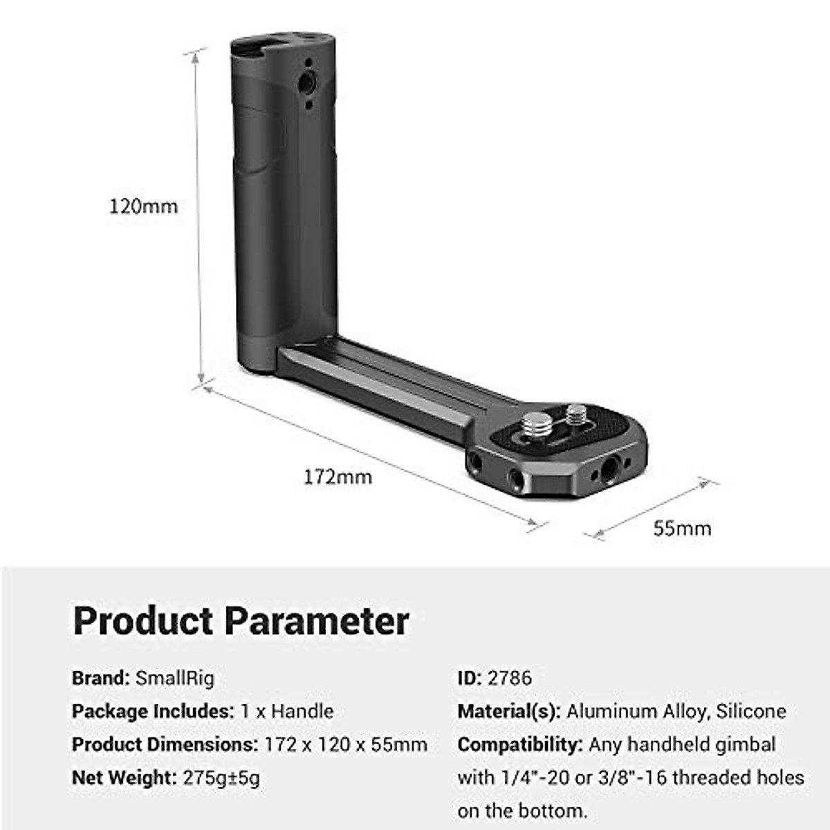 SmallRig Aluminum Side Handle Fits for DJI Ronin-S/SC/RS 2/RSC 2/RS 3/RS 3 Pro/RS 3 Mini & for ZHIYUN Crane 2S/2/V2 & MOZA Air 2/AirCorss 2 Gimbals - 2786