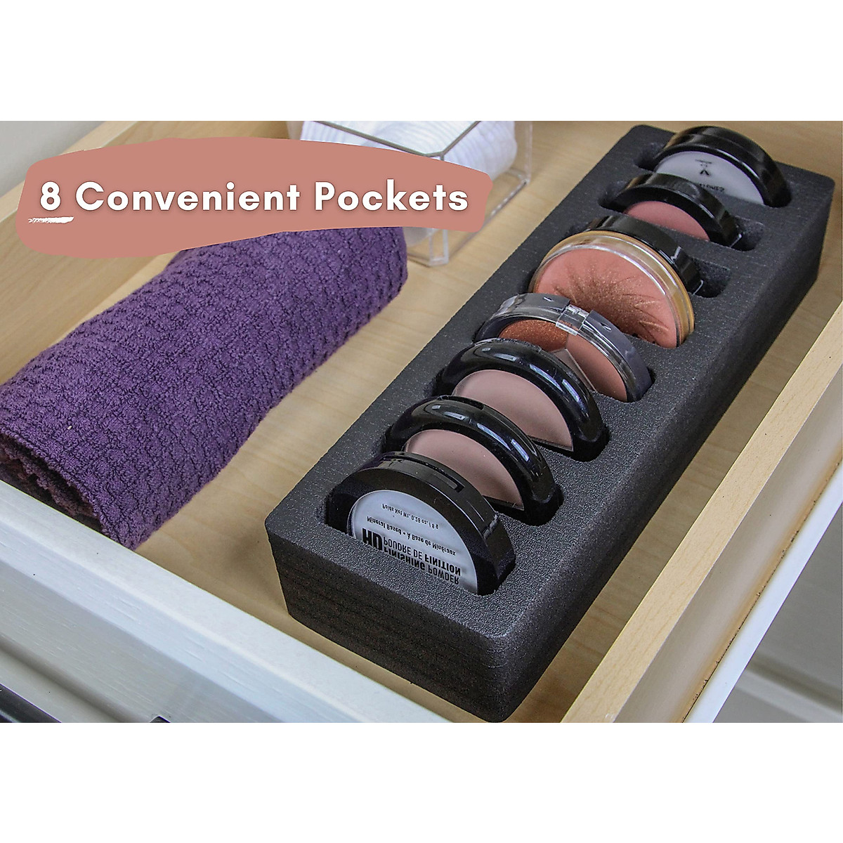 Polar Whale Compact Organizer Stand Premium Durable Black Foam Tray Washable Waterproof Insert Storage for Home Bathroom Bedroom Cosmetic 11.7 x 4 x 2 Inches 8 Compartments