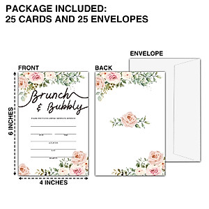 Boho Floral Greenery Brunch & Bubbly Invitations with Envelopes for All Occasions, 25 Pcs Champagne Brunch Blank Fill-in Invites for Bridal Shower, Wedding Reception, Engagement Party(04)