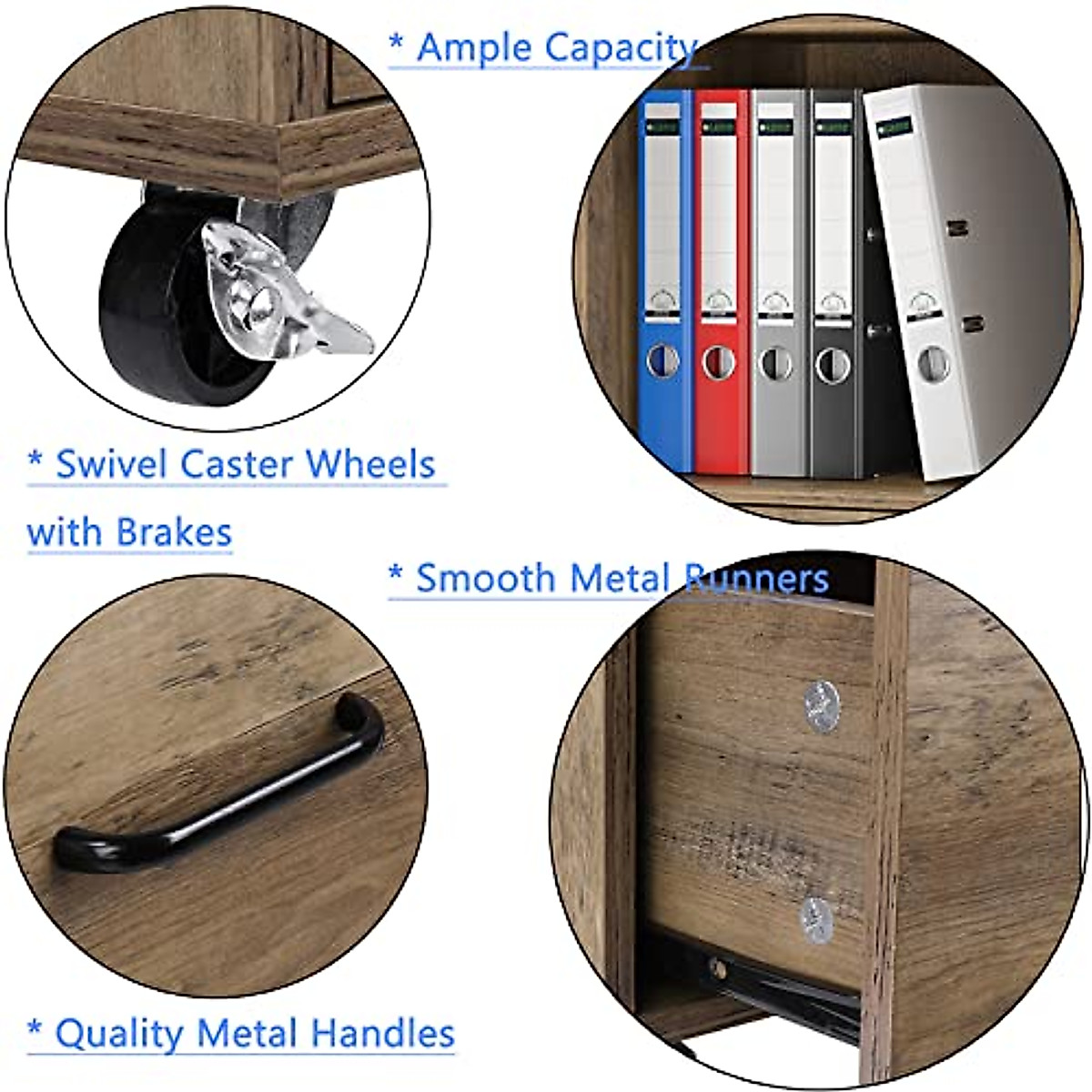 Graciia Wood Mobile File Cabinet, Lateral File Cabinet with 2 Drawers, Printer Stand with Storage Door and Shelves, Large Mobile Filing Cabinet for Home Office, Rustic Brown