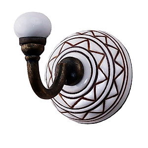 IndianShelf 1 Pieces Brass White Round Decorative Coat Hooks Kitchen Unique Ceramic Wall Hooks for Hanging Towel Hook Farmhouse Backpack Purse Hanger Heavy Duty Entryway Shower Robe Holder Hat Rack