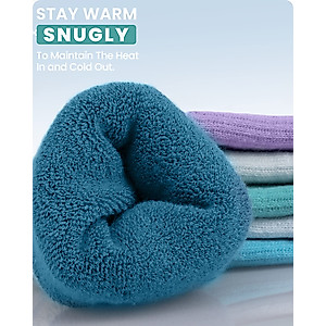 OutdoorMaster Ski Socks, 2-Pair Pack Skiing and Snowboarding Thermal Socks for Women with Over the Calf Design w/Non-Slip Cuff, Mountain Patterns - Ocean Blue,M/L