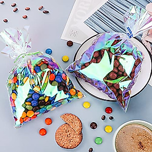 120pcs Cellophane Treat Bags, Iridescent Holographic Cellophane Bags 6x9 inch, Qpout Iridescent Holographic Cellophane Goodie Candy Cookie Bags, Iridescent Holographic Cellophane Party Favor Treat Bag