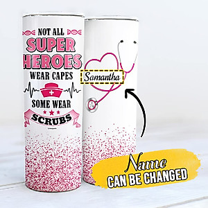 Wassmin Personalized Nurse Skinny Tumbler Scrubs Rubber Gloves Nurse Life Stethoscope Cup With Lid Vacuum Insulated Travel Mug 20oz Birthday Christmas Week Appreciation Gift Nurses Nursing