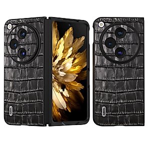 DAMONDY for OnePlus Open Case 5G,OnePlus Open flip Case,Premium Genuine Crocodile Pattern Leather Back Cover Slim Thin Phone Case for OnePlus Open -Black