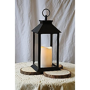 YAKii Hanging Glass Panes Lantern Portable Led Lantern Decorative Operated by 3AAA Battery Use for Garden Yard, Indoor Decoration Candle Lantern (Black)