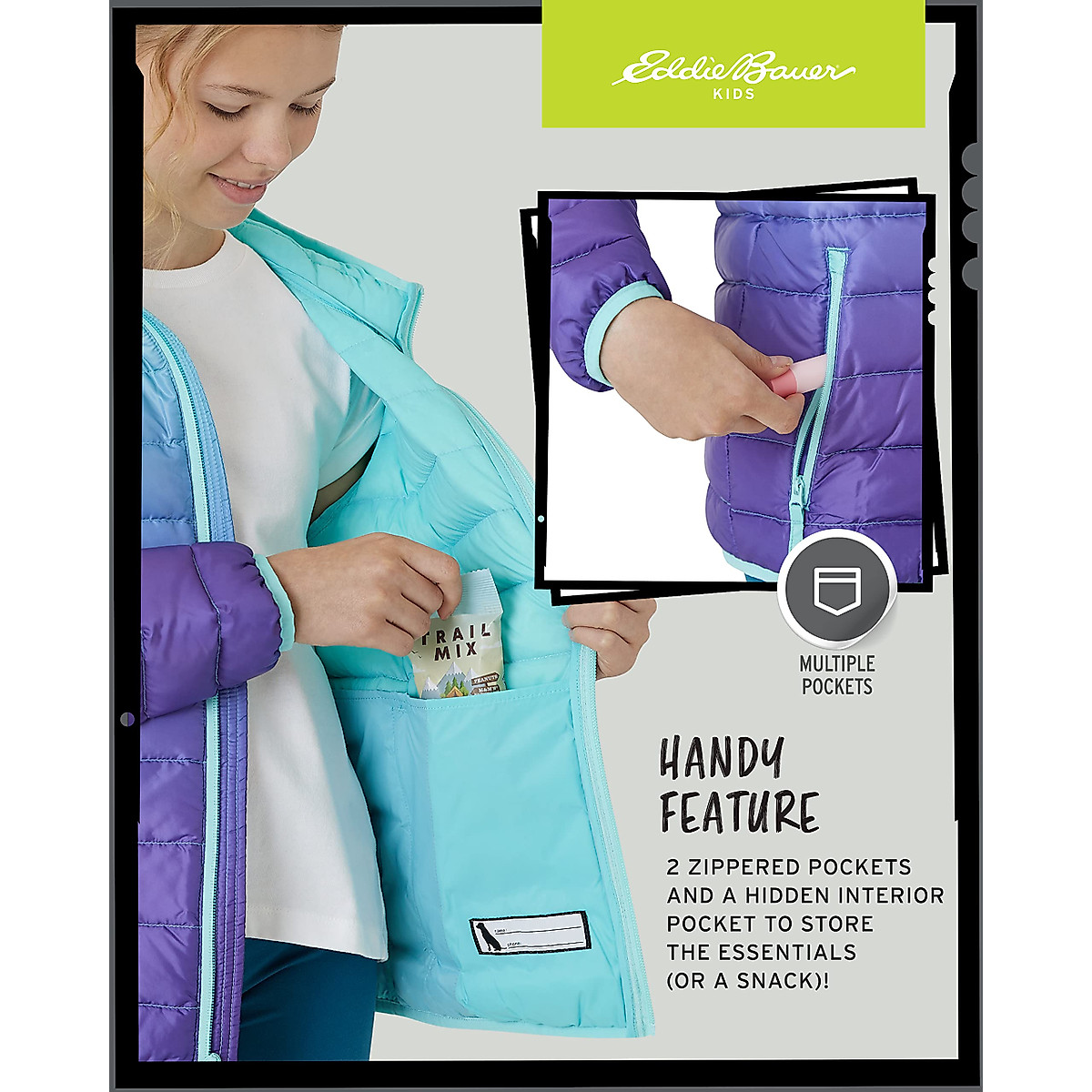 Eddie Bauer Girls' Jacket - CirrusLite Weather Resistant Down Coat for Girls - Insulated Quilted Bubble Puffer (3-20), Size 14-16, Purple