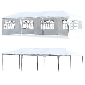 Canopy 10'x30' Party Tent Heavy Duty Outdoor Gazebo Wedding Party Tent with 5 Removable Sidewalls Waterproof UV Resistant for Wedding Camping Shelter BBQ,White