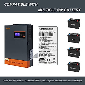 PowMr 5500W Hybrid Inverter 48V DC to 220-230V AC, Off-Grid Pure Sine Wave Inverter with 80A Charge Controller, for 48V Lead-Acid, Lithium Battery and Without Battery