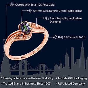 Gem Stone King 10K Rose Gold Green Mystic Topaz and Diamond Engagement Bypass Ring For Women (0.54 Cttw, Gemstone Birthstone, Available In Size 5, 6, 7, 8, 9)