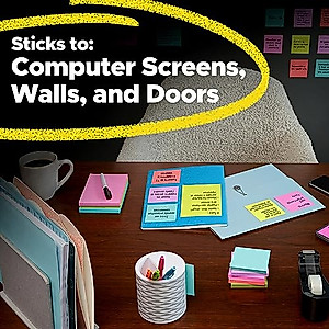 Post-it Super Sticky Notes, 24 Sticky Note Pads, 3 x 3 in., School Supplies, Office Products, Sticky Notes for Vertical Surfaces, Monitors, Walls and Windows, Canary Yellow